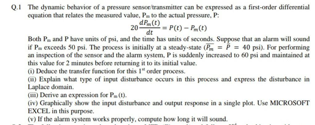 Solved 1 The dynamic behavior of a pressure | Chegg.com