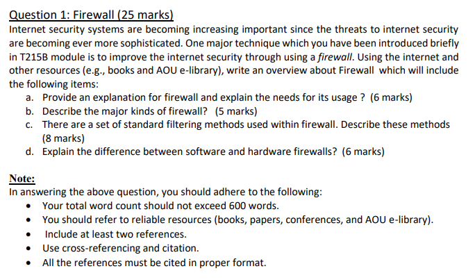 Solved Question 1: Firewall (25 marks) Internet security | Chegg.com