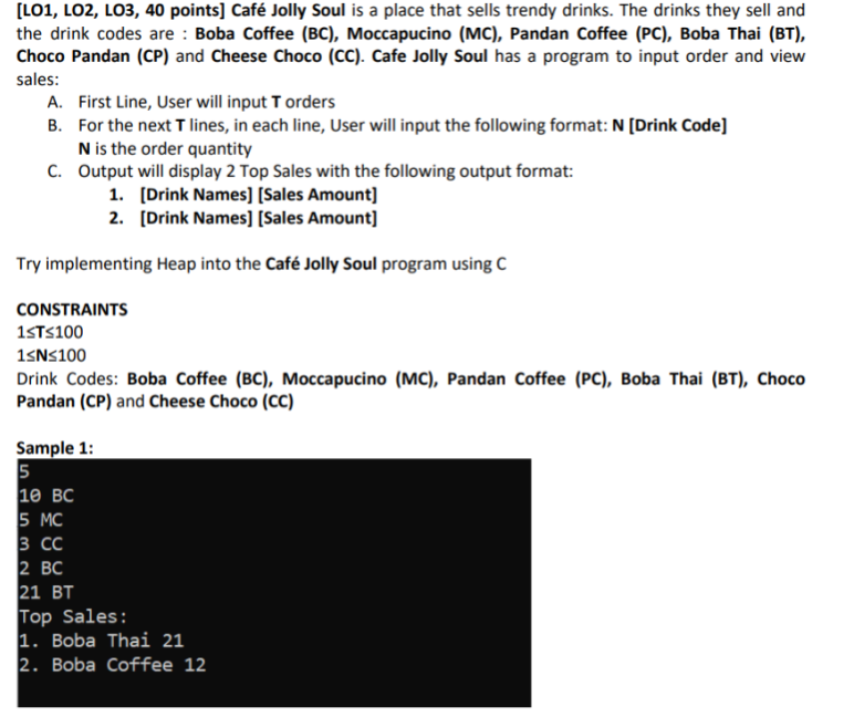 Solved [LO1, LO2, LO3, 40 points] Café Jolly Soul is a place | Chegg.com