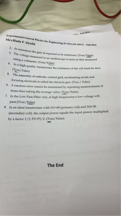 Solved Experiment Mrs.Huda F Alyafei al General Physies for | Chegg.com