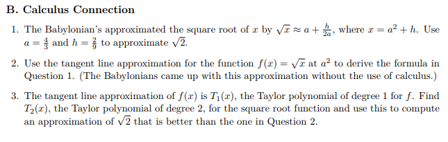 Solved B. Calculus Connection 1. The Babylonian's | Chegg.com