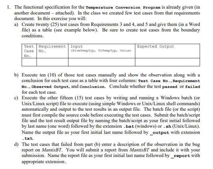 Solved 1. The functional specification for the Temperature | Chegg.com