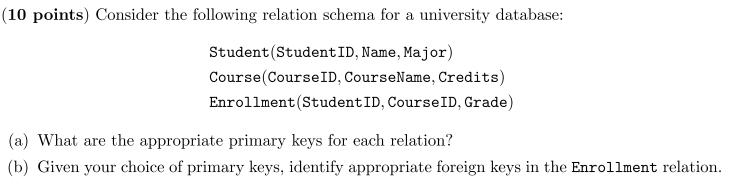 Solved 10 Points Consider The Following Relation Schema For 4351