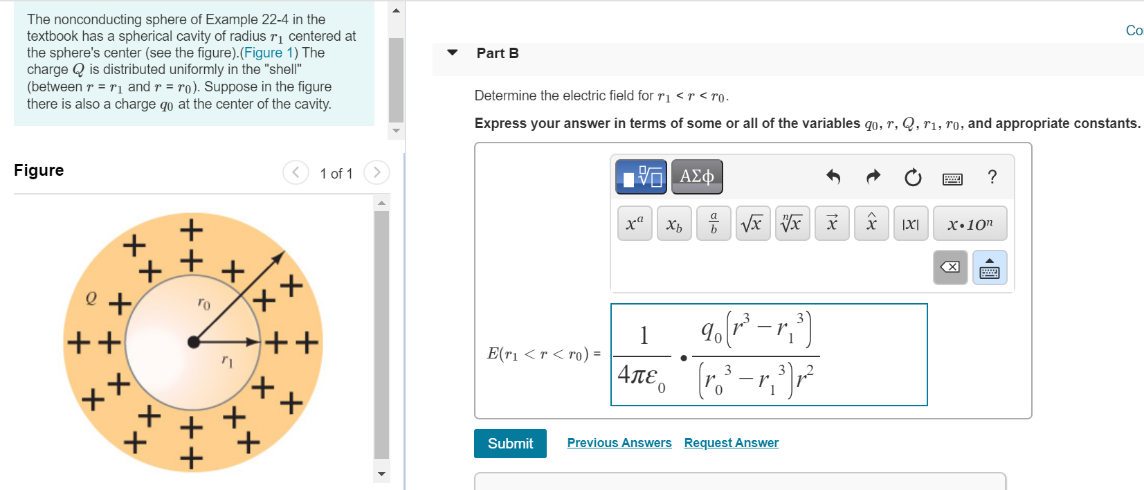 Solved Со Part B The nonconducting sphere of Example 22-4 in | Chegg.com