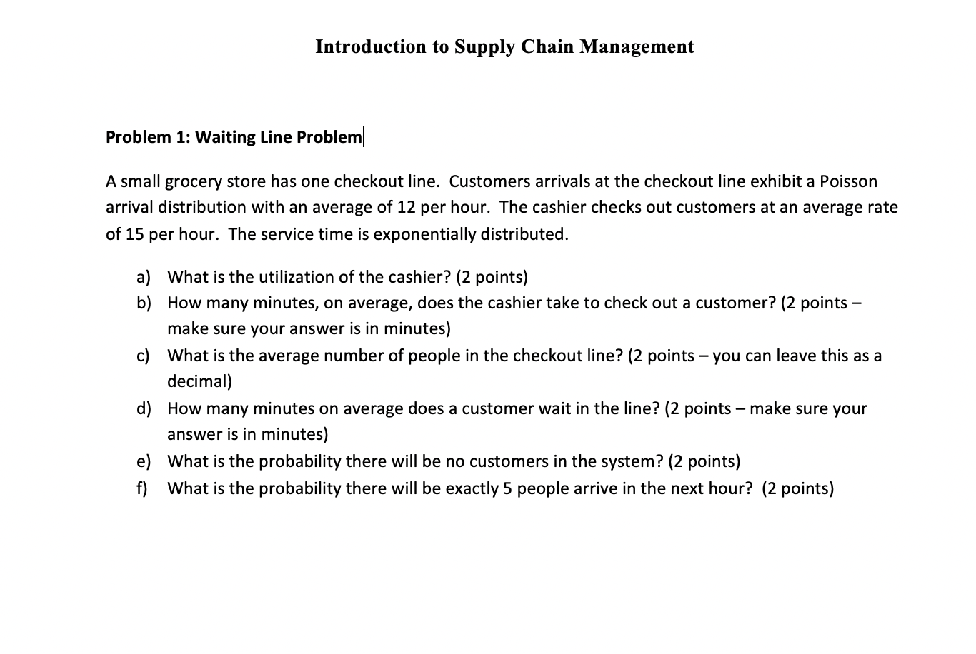 Solved Introduction to Supply Chain Management Problem 1: | Chegg.com