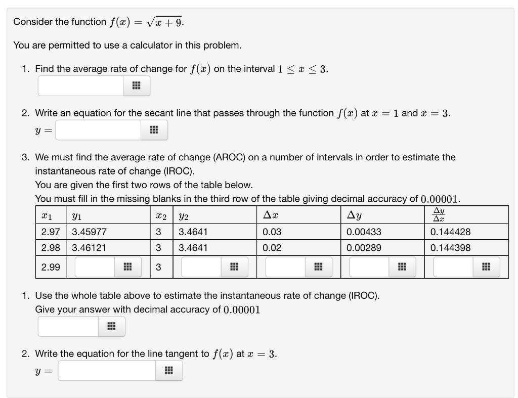 Solved onsider the function f(x)=x+9 ou are permitted to use | Chegg.com