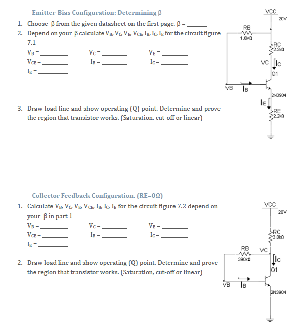 Solved VCC 20v RB Emitter-Bias Configuration: Determining B | Chegg.com
