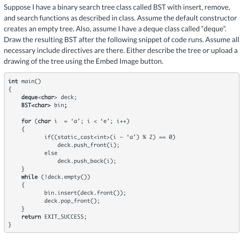 Solved Suppose I have a binary search tree class called BST | Chegg.com