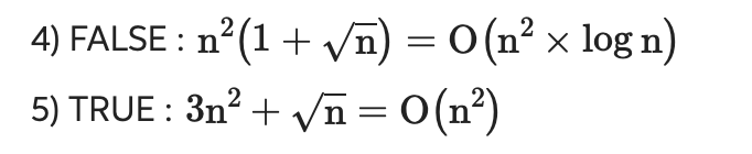 Solved n2(1+n)=O(n2×logn)3n2+n=O(n2) | Chegg.com