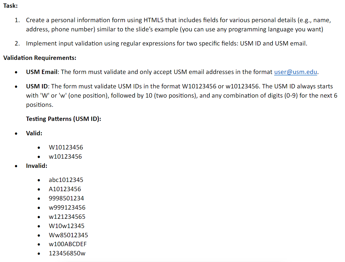 Solved Task: 1. Create a personal information form using | Chegg.com