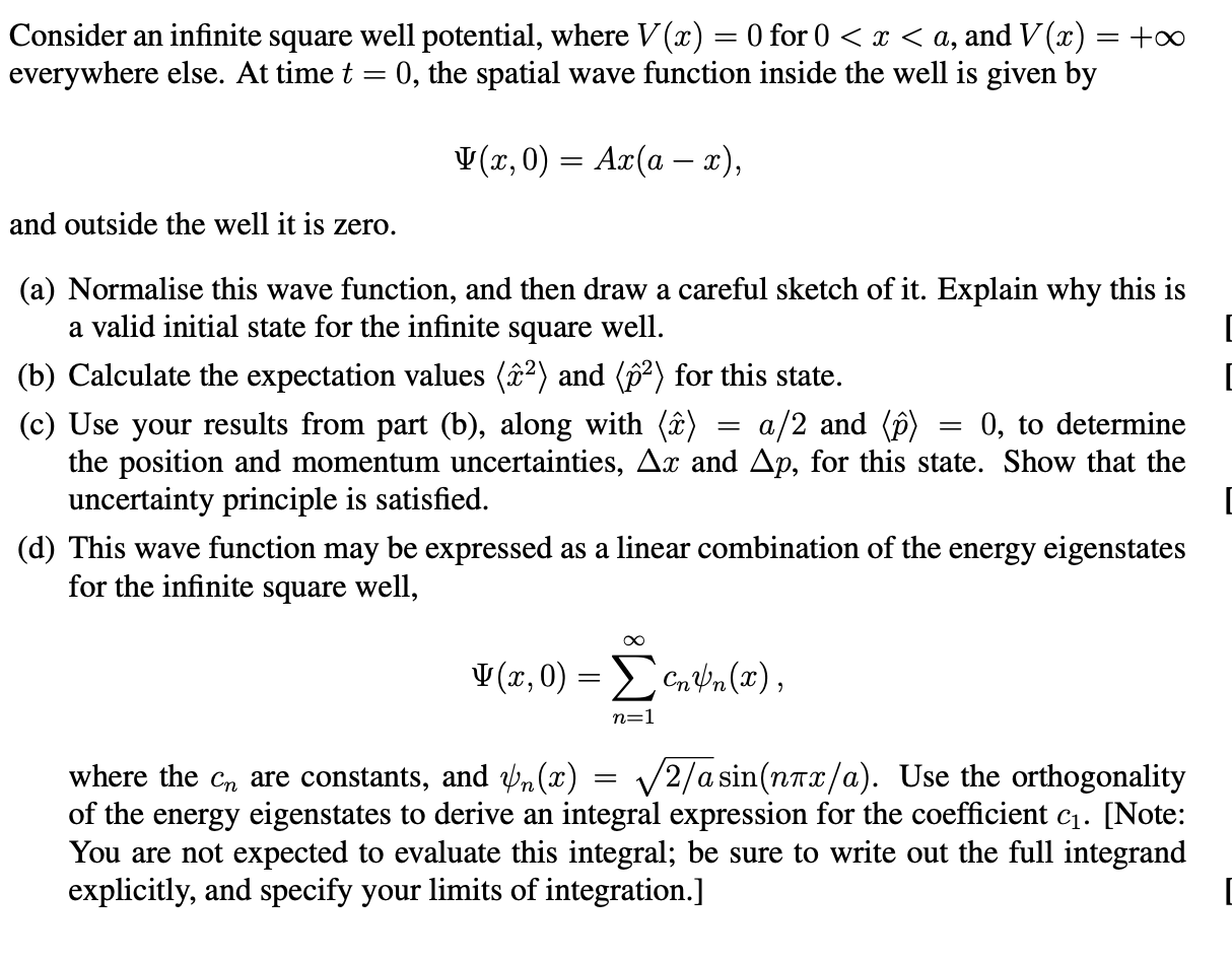 Solved Consider an infinite square well potential, where | Chegg.com