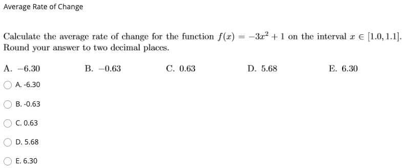 Solved Average Rate of Change Calculate the average rate of | Chegg.com