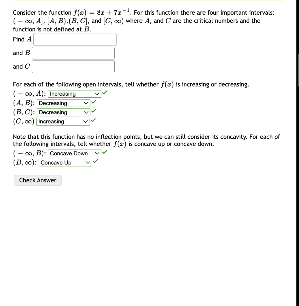 Solved Consider the function f(x)=8x+7x−1. For this function | Chegg.com