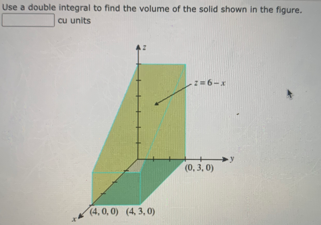 Solved Use a double integral to find the volume of the solid | Chegg.com