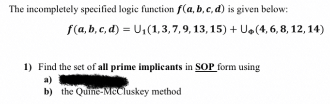 Solved The Incompletely Specified Logic Function F A B C D
