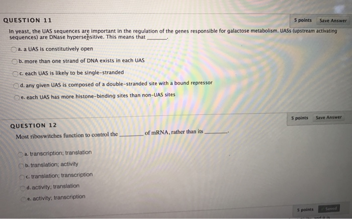 Solved In yeast, the UAS sequences are important in the | Chegg.com