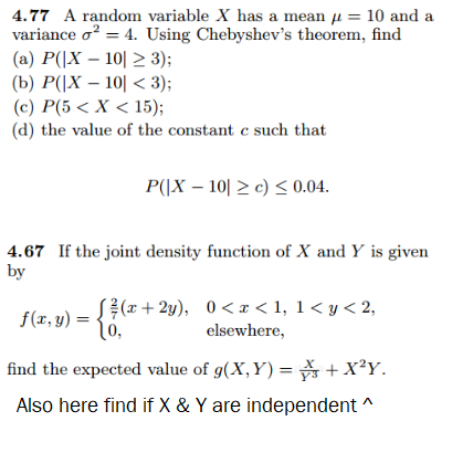 Solved 4.77 A random variable X has a mean μ=10 and a | Chegg.com