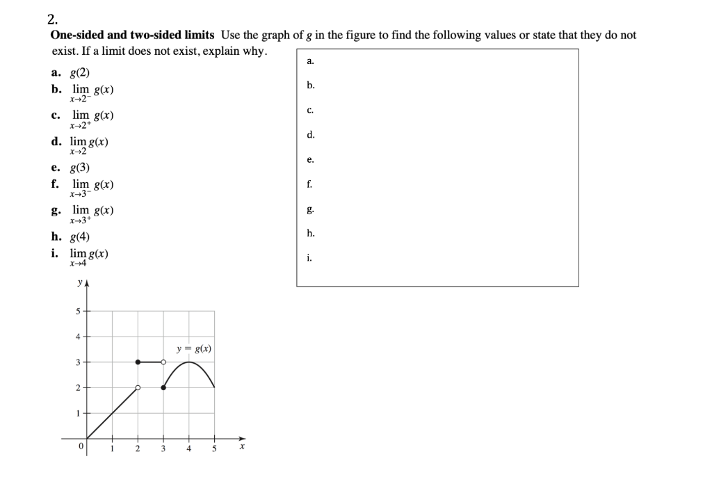 Solved 2. One-sided and two-sided limits Use the graph of g | Chegg.com