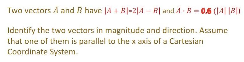 Solved Two vectors A and B have |Ā + B=2|Ā– B) and A - B = | Chegg.com