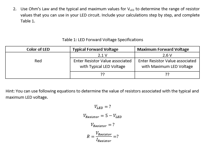 Solved 2. Use Ohm's Law and the typical and maximum values | Chegg.com