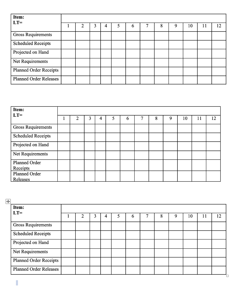 Solved 1. Consider the following product structure (bill of | Chegg.com