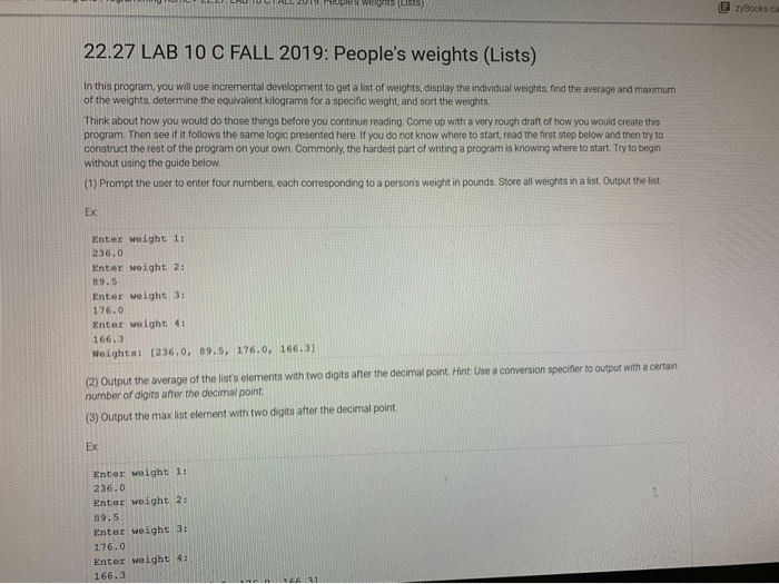 Solved HUIS WRIS ILISIS) zyBooks ca 22.27 LAB 10 C FALL | Chegg.com