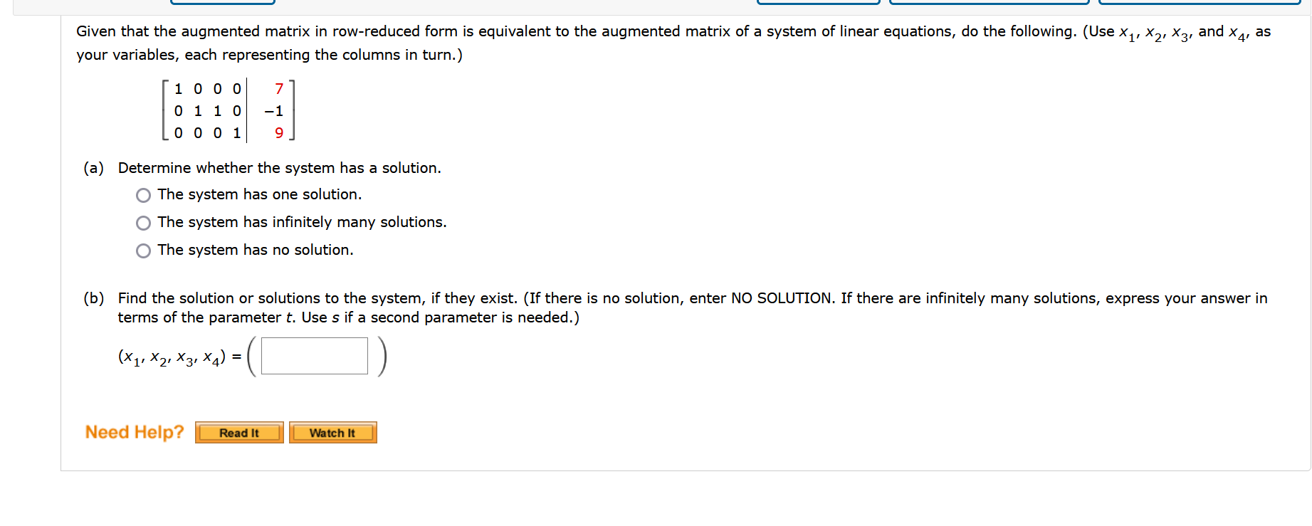 Solved Given that the augmented matrix in row-reduced form | Chegg.com