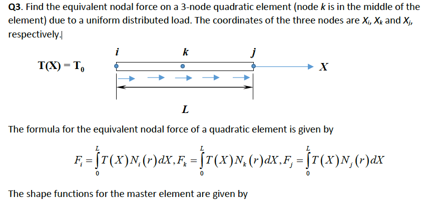 Solved Q3. Find the equivalent nodal force on a 3-node | Chegg.com