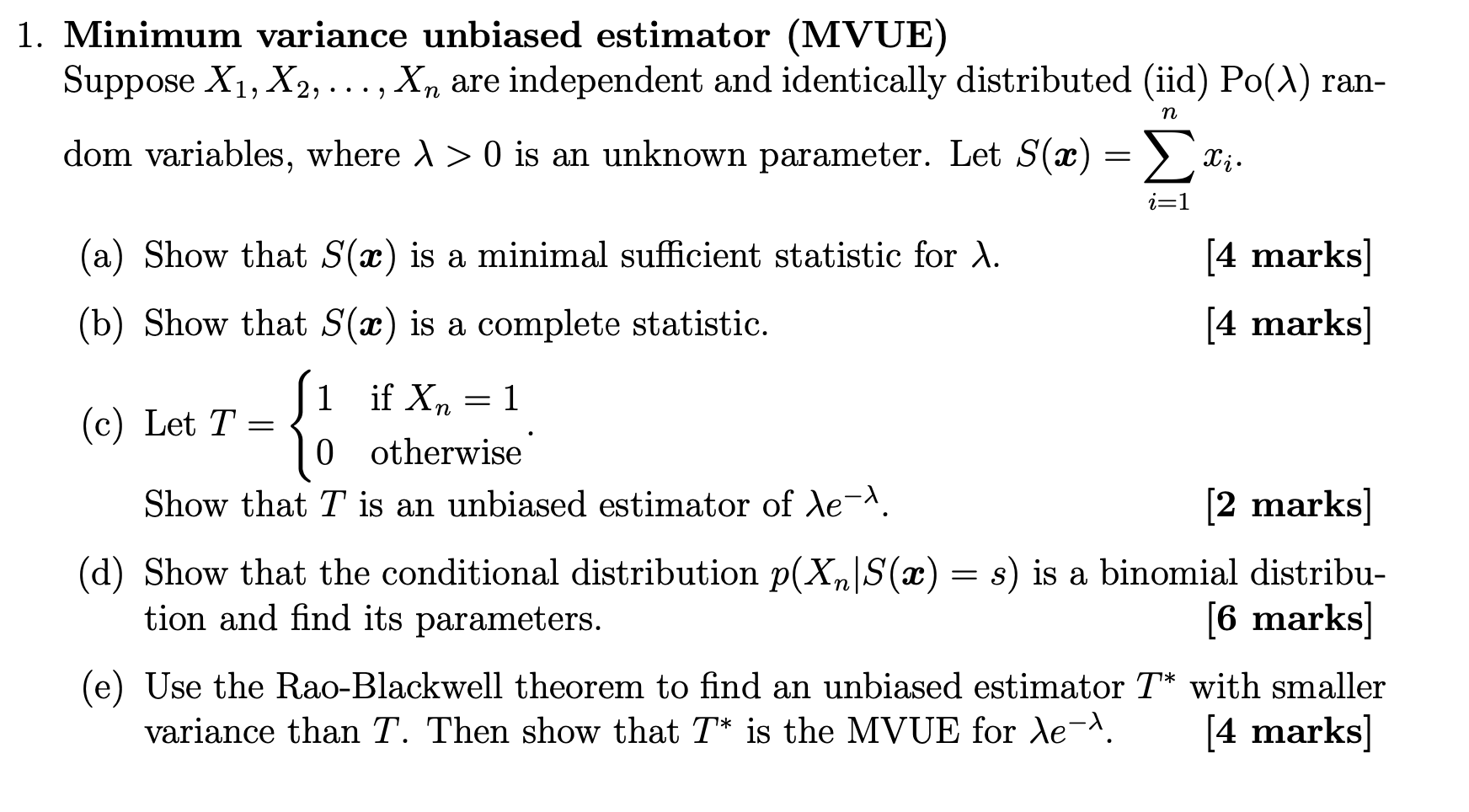 Solved 1 Minimum Variance Unbiased Estimator Mvue N