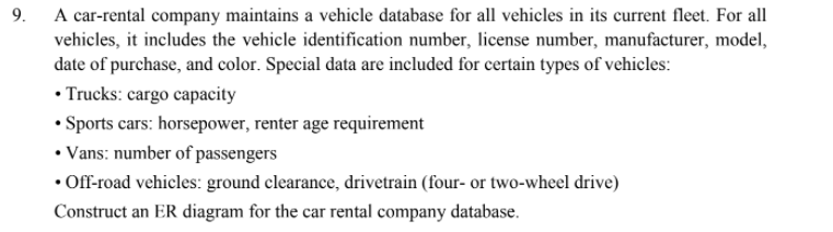 Solved 9. A car-rental company maintains a vehicle database | Chegg.com