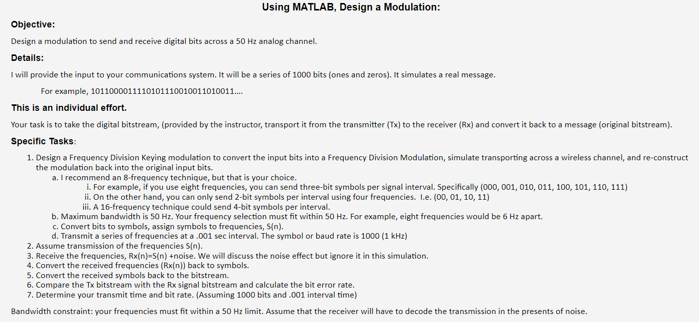 Using Matlab Design A Modulation Objective Design