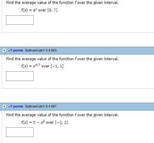 Solved Find the average value of the function fover the | Chegg.com