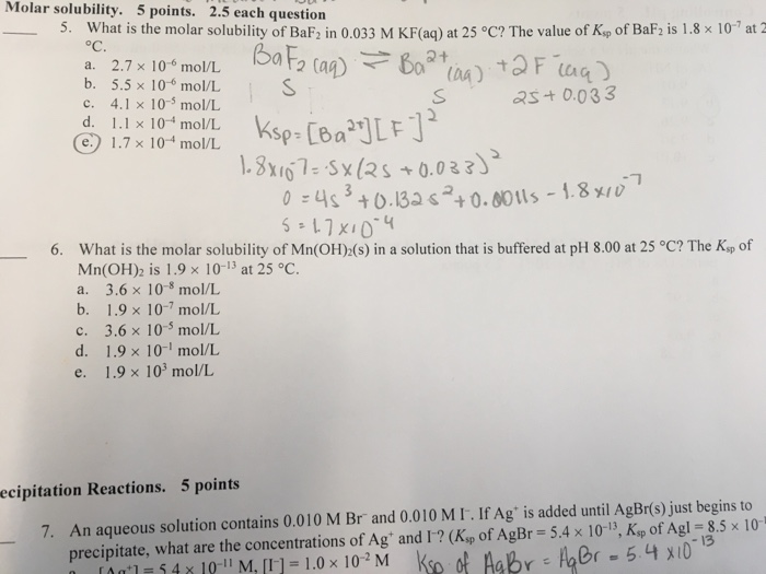 Solved Molar solubility. 5 points. 2.5 each question . What | Chegg.com