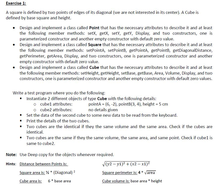 Solved Exercise 1: A square is defined by two points of | Chegg.com