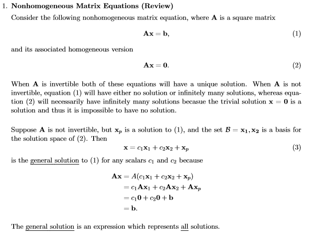 Solved 1. Nonhomogeneous Matrix Equations (Review) Consider | Chegg.com