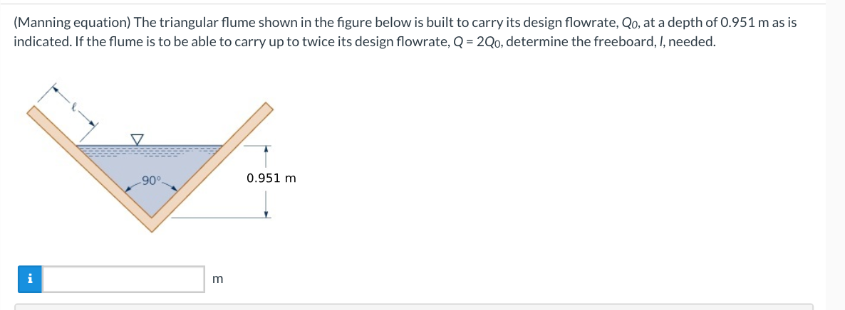 Solved (Manning equation) ﻿The triangular flume shown in the | Chegg.com
