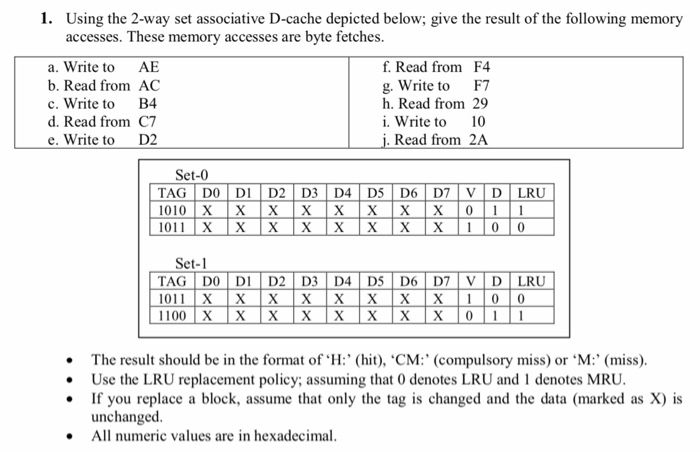 1. Using the 2-way set associative D-cache depicted | Chegg.com