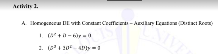 Solved Activity 2. A. Homogeneous DE with Constant | Chegg.com