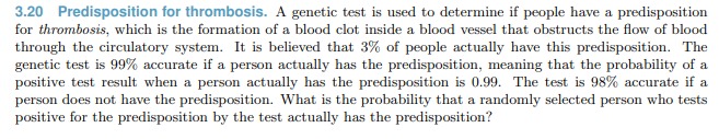 Solved 3.20 Predisposition for thrombosis. A genetic test is | Chegg.com