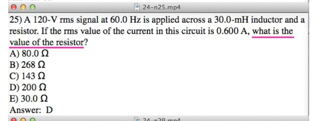 Solved 24-n25.mp4 25) A 120-V rms signal at 60.0 Hz is | Chegg.com