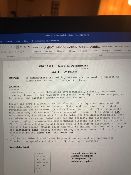 Solved Lab04 (1) Compatbility Mode Saved to this PC Review | Chegg.com