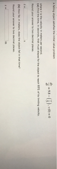 Solved A falling object satisfies the initial value problem | Chegg.com