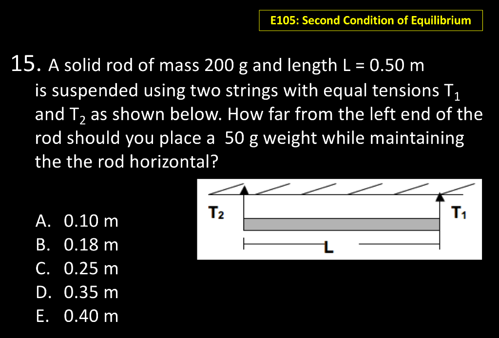 Solved E105: Second Condition of Equilibrium 15. A solid rod | Chegg.com