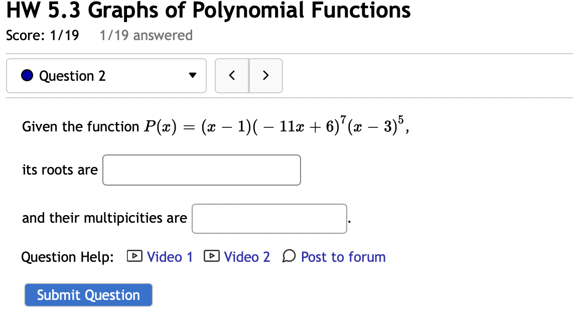 Solved HW 5.3 Graphs of Polynomial Functions Score: 1/19 | Chegg.com