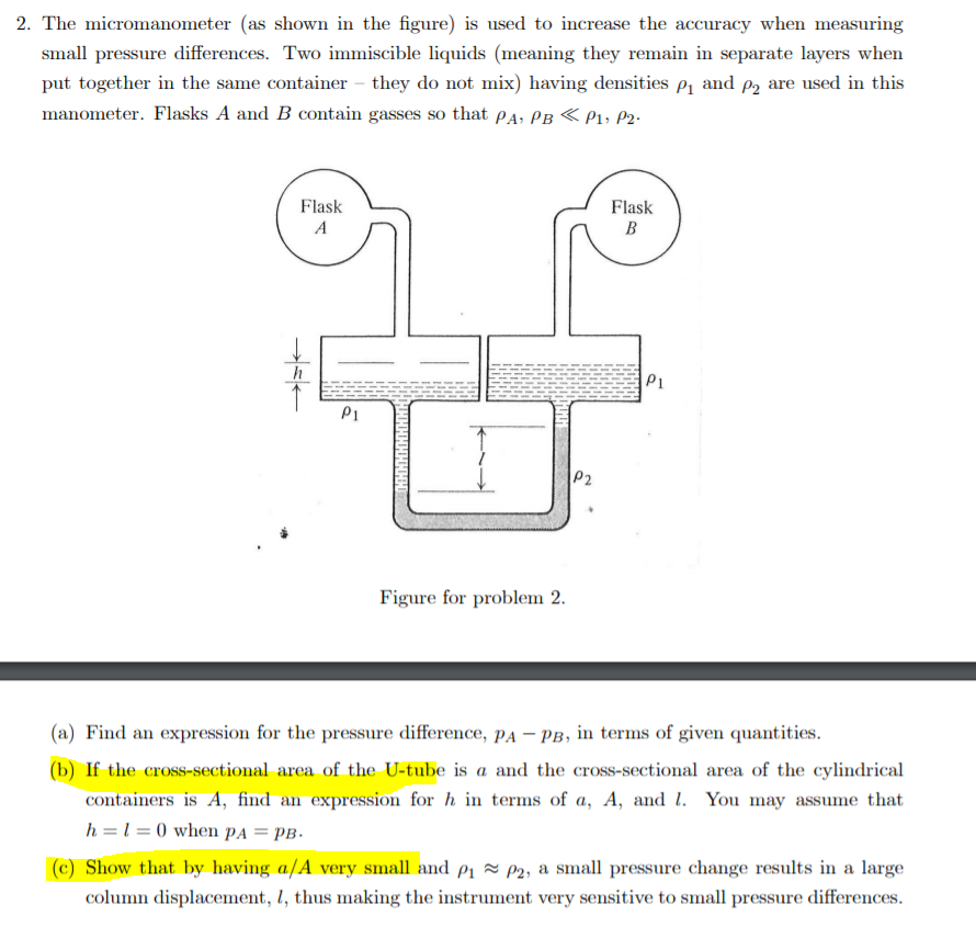 Solved 2. The micromanometer (as shown in the figure) is | Chegg.com