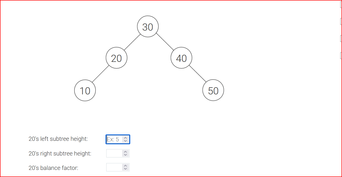 Solved 20's left subtree height: 20's right subtree height: | Chegg.com