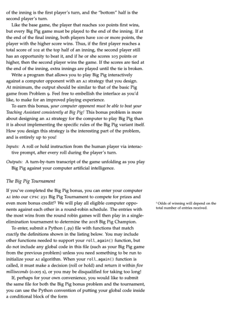 Solved CPSC 231 ASSIGNMENT #2 The Game of Pig PISMS John | Chegg.com
