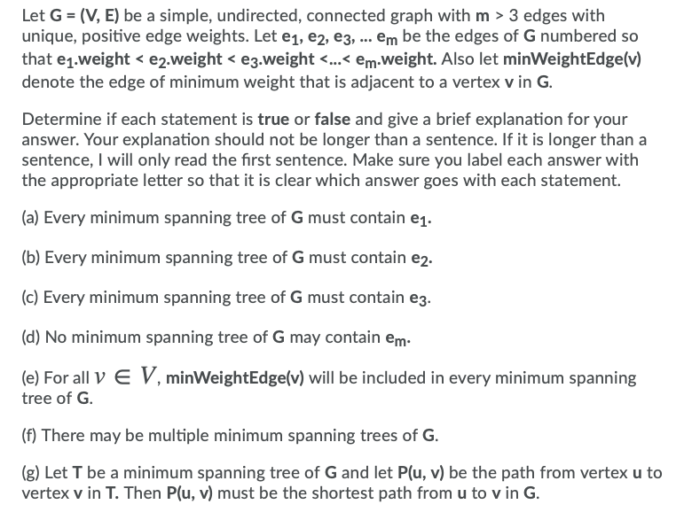Solved Let G = (V, E) be a simple, undirected, connected | Chegg.com