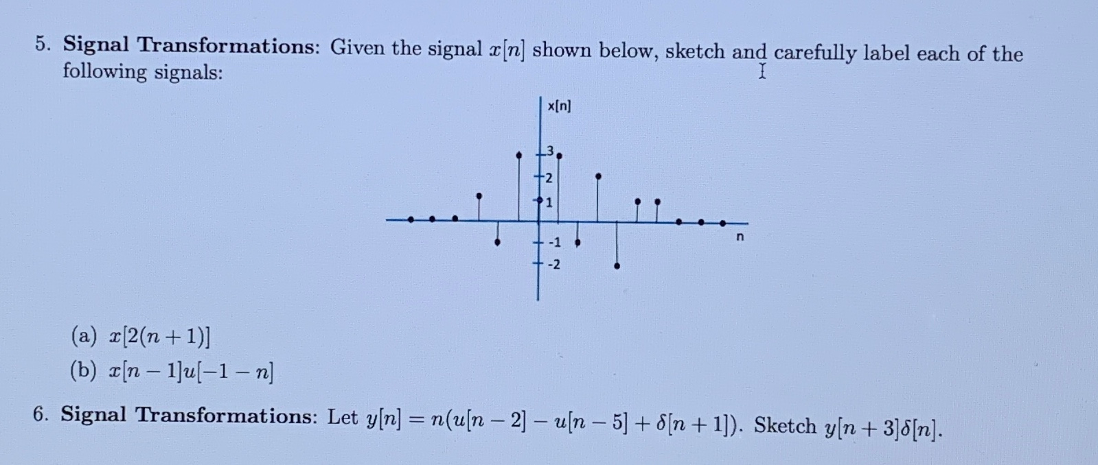 Solved 5. Signal Transformations: Given the signal o[n] | Chegg.com