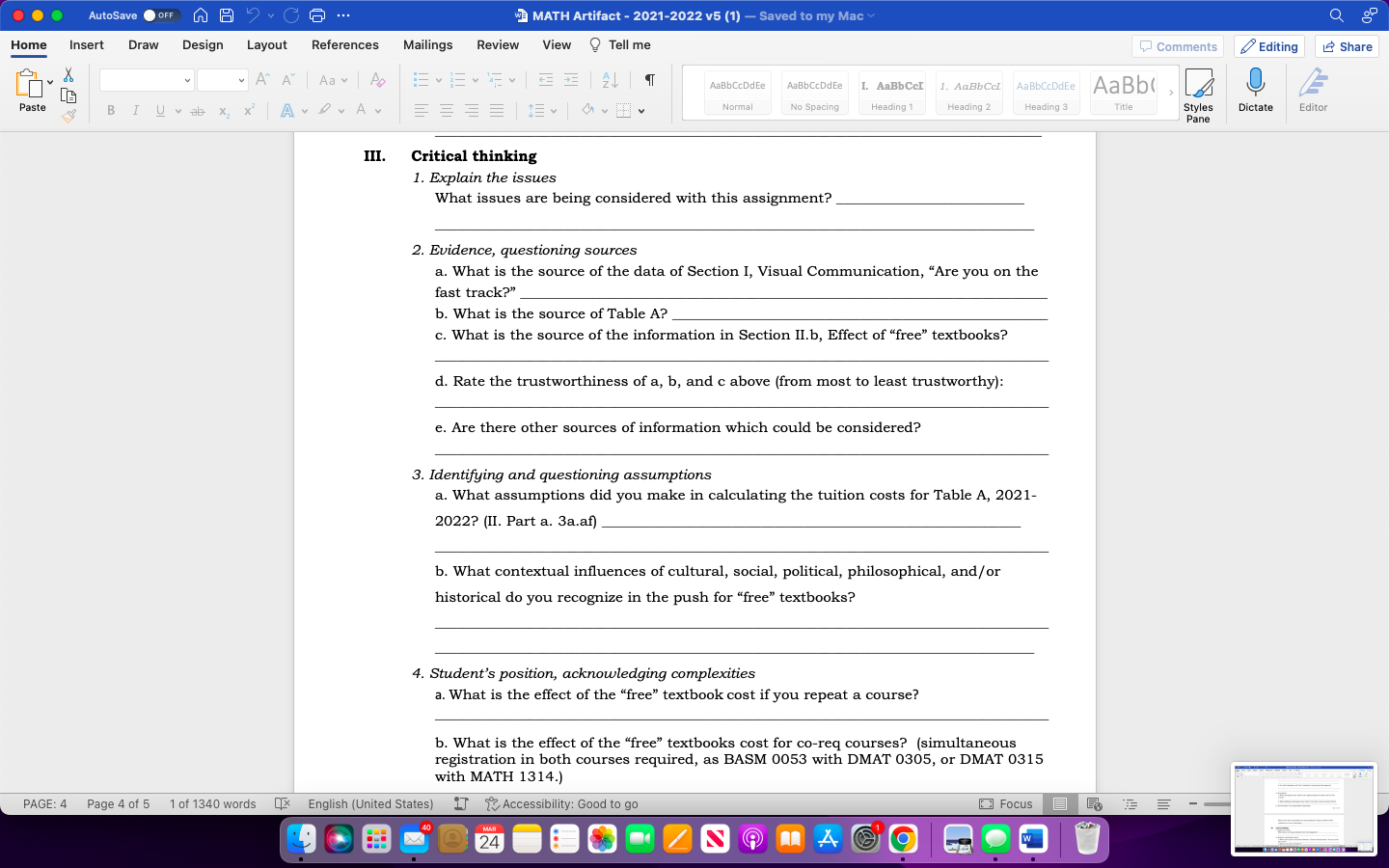 MATH Assignment for Core Assessment, 2021-2022 DRAFT | Chegg.com